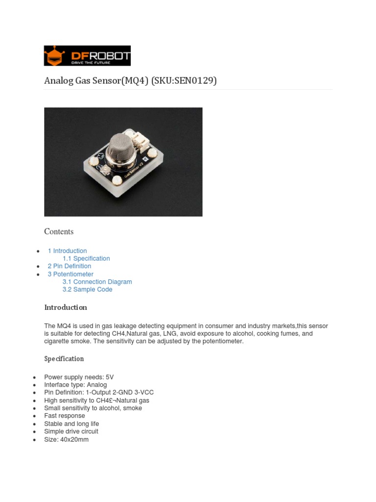 Analog Gas Sensor (MQ4) (SKU:SEN0129) : Specification | PDF