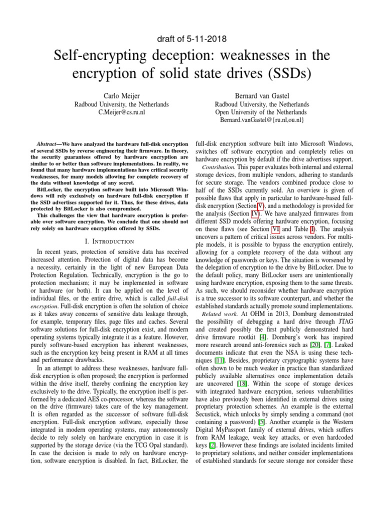 Self-Encrypting Deception: Weaknesses in The Encryption of Solid State ...