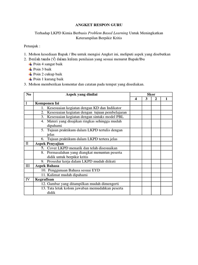 Angket Respon Guru | PDF