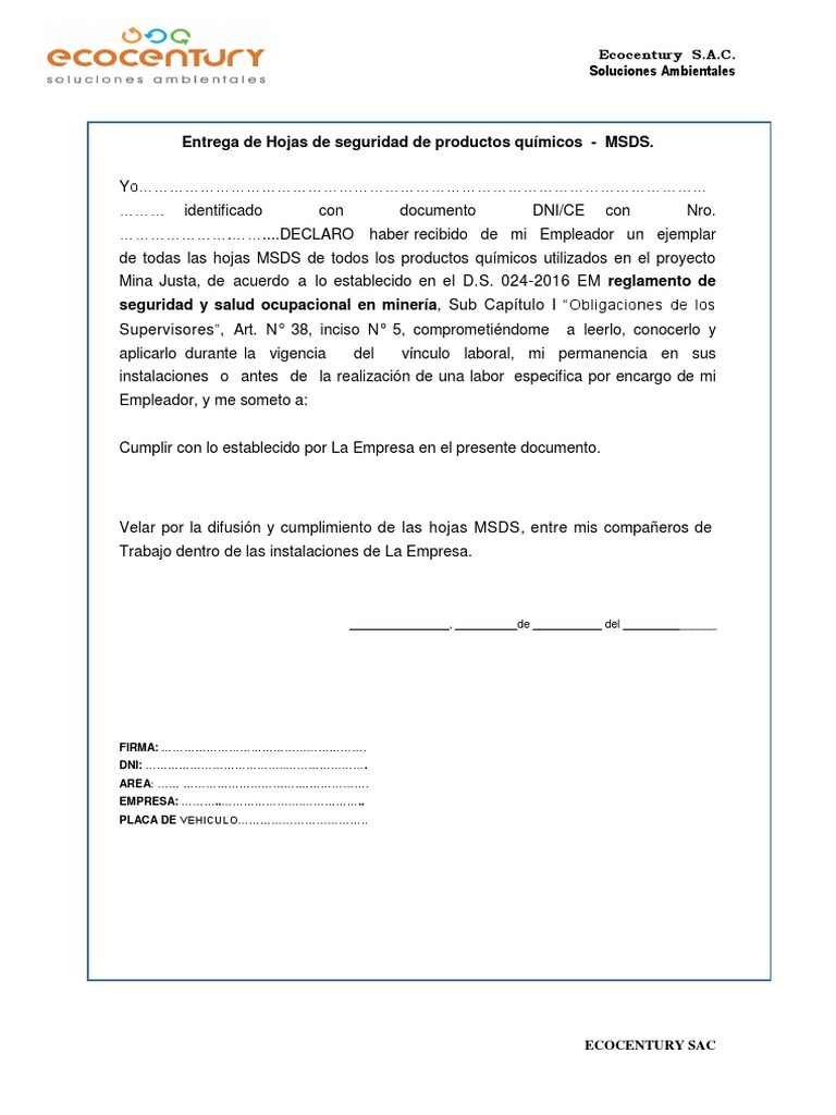 Cargo de Entrega de MSDS | PDF