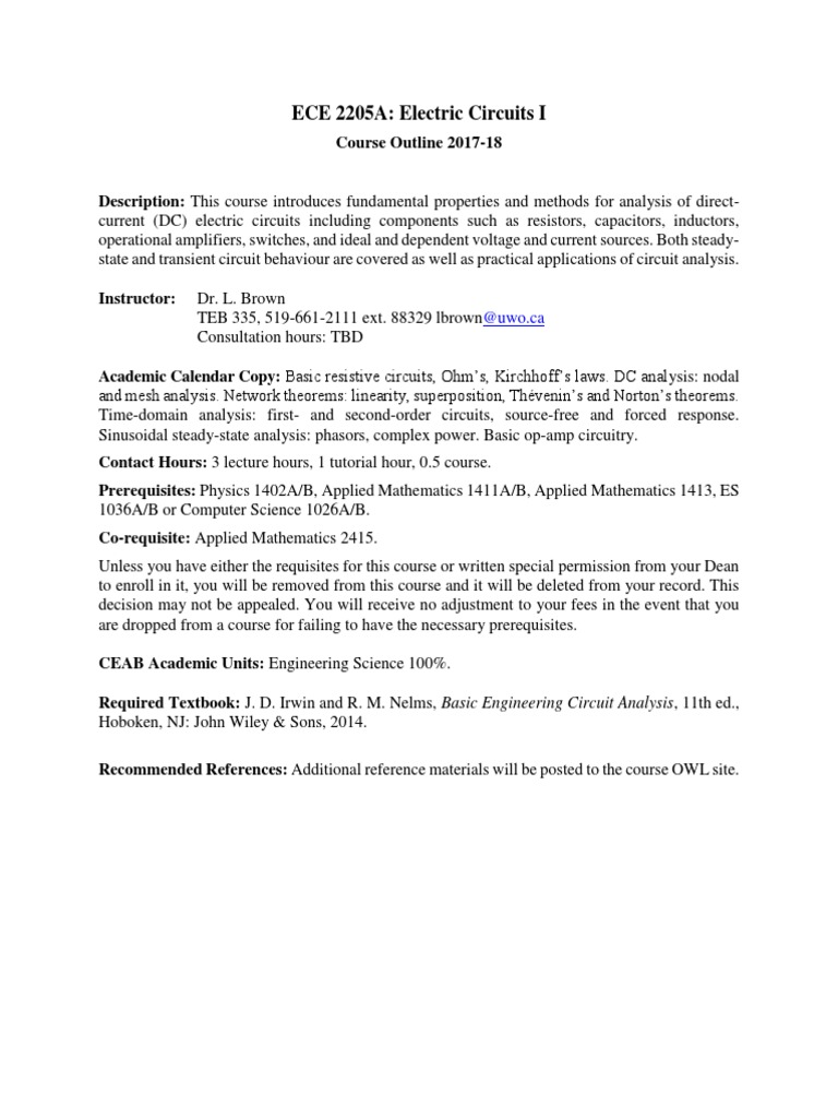 Ece 2205 | PDF | Network Analysis (Electrical Circuits) | Electrical ...