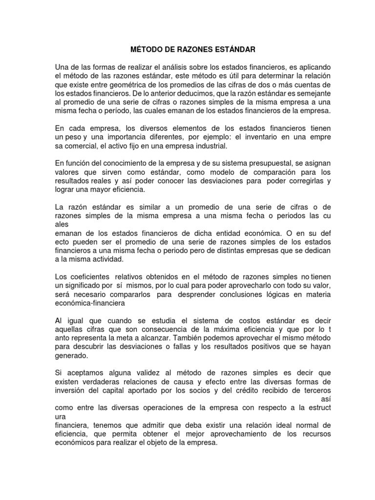 Método de Razones Estándar | PDF | Razón | Estado financiero