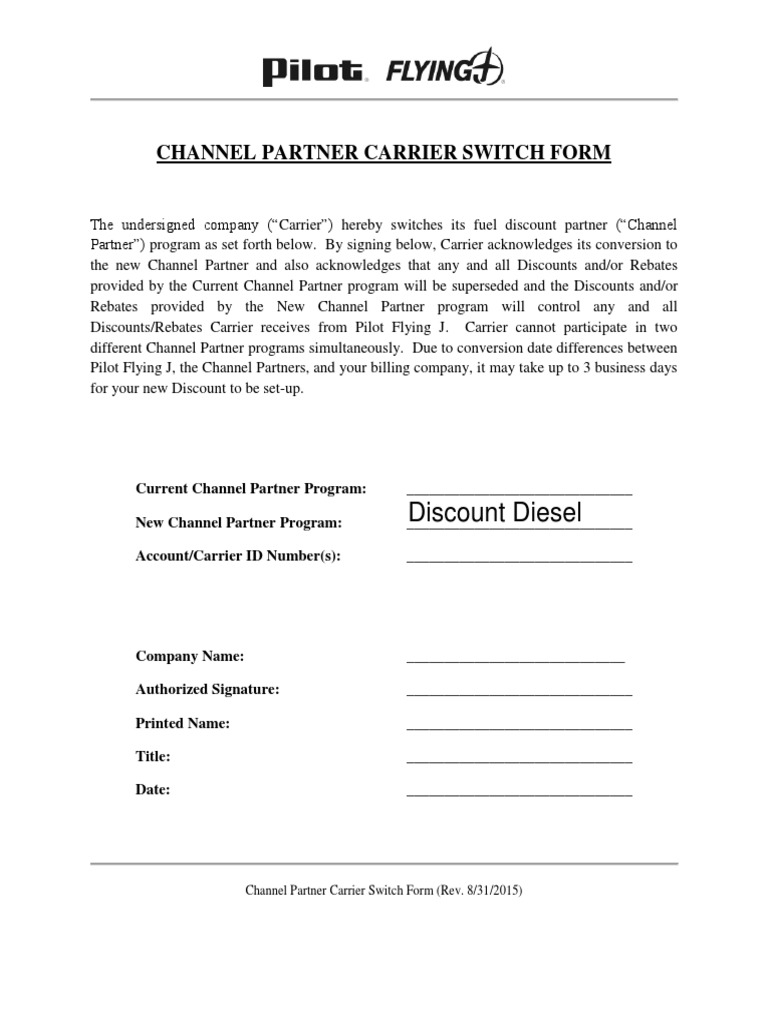 Channel Partner Switch Form 08312015 PDF | PDF