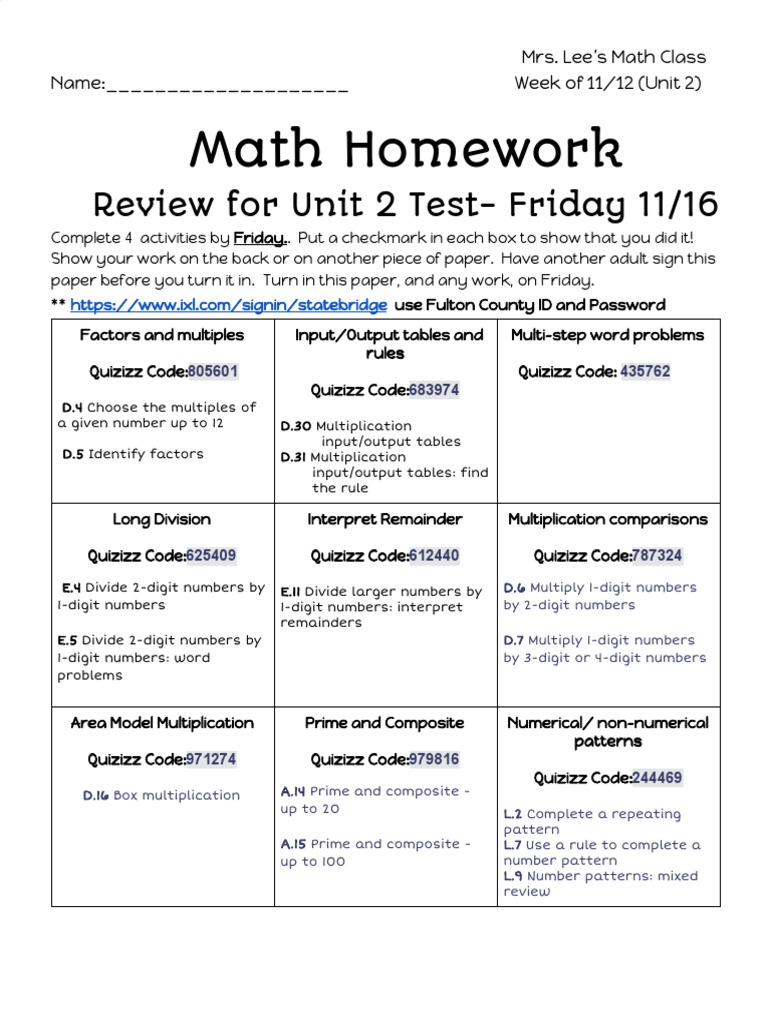 Unit 2 Math Homework Guide | PDF | Multiplication | Discrete Mathematics