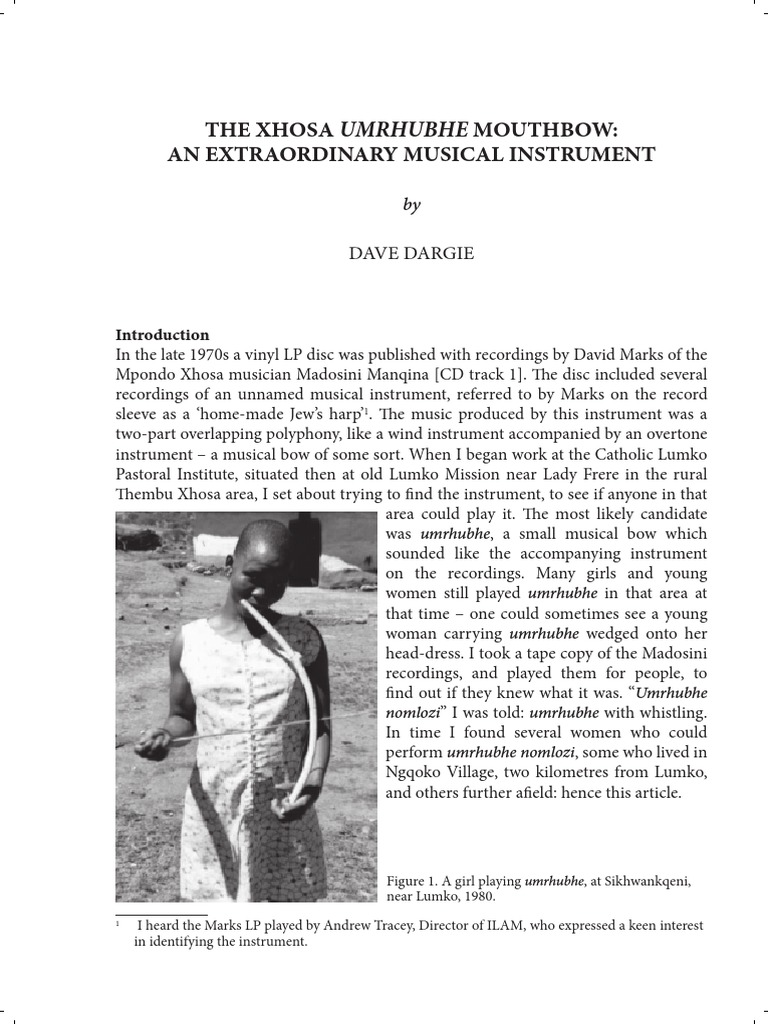 The Xhosa Umrhubhe Mouthbow: An Extraordinary Musical Instrument | PDF ...