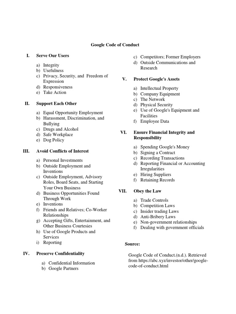 Google Code of Conduct | PDF | Employment | Business