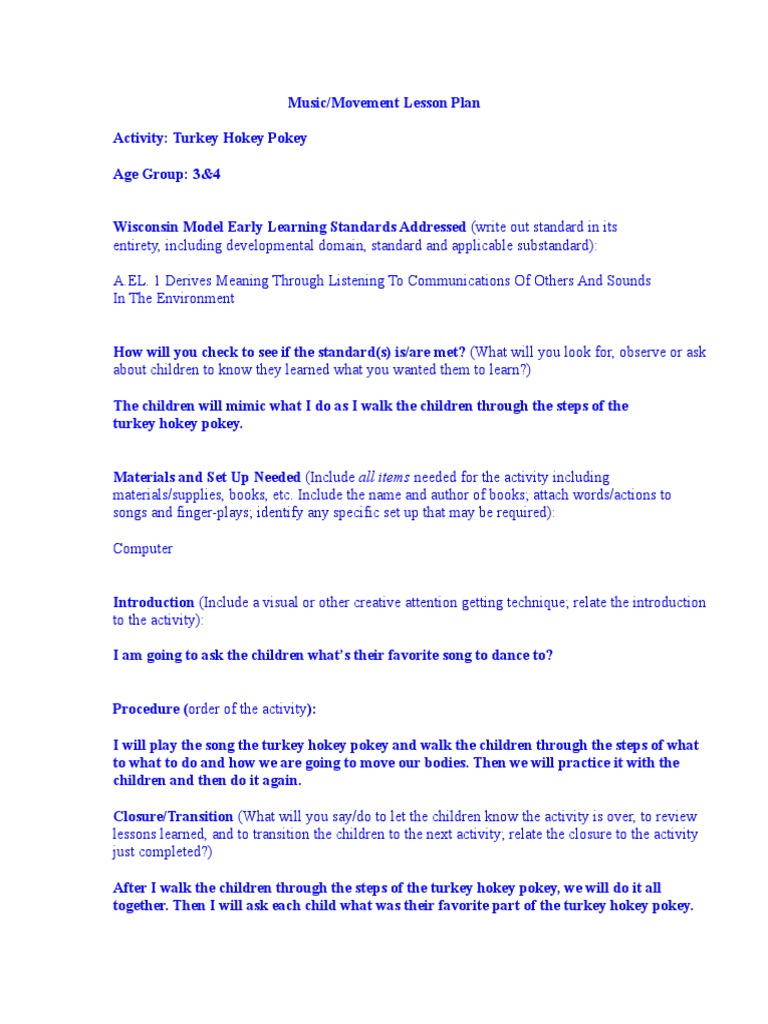 Ali-Music Movement Turkey Hokey Pokey Lesson Done | PDF | Neuroscience ...