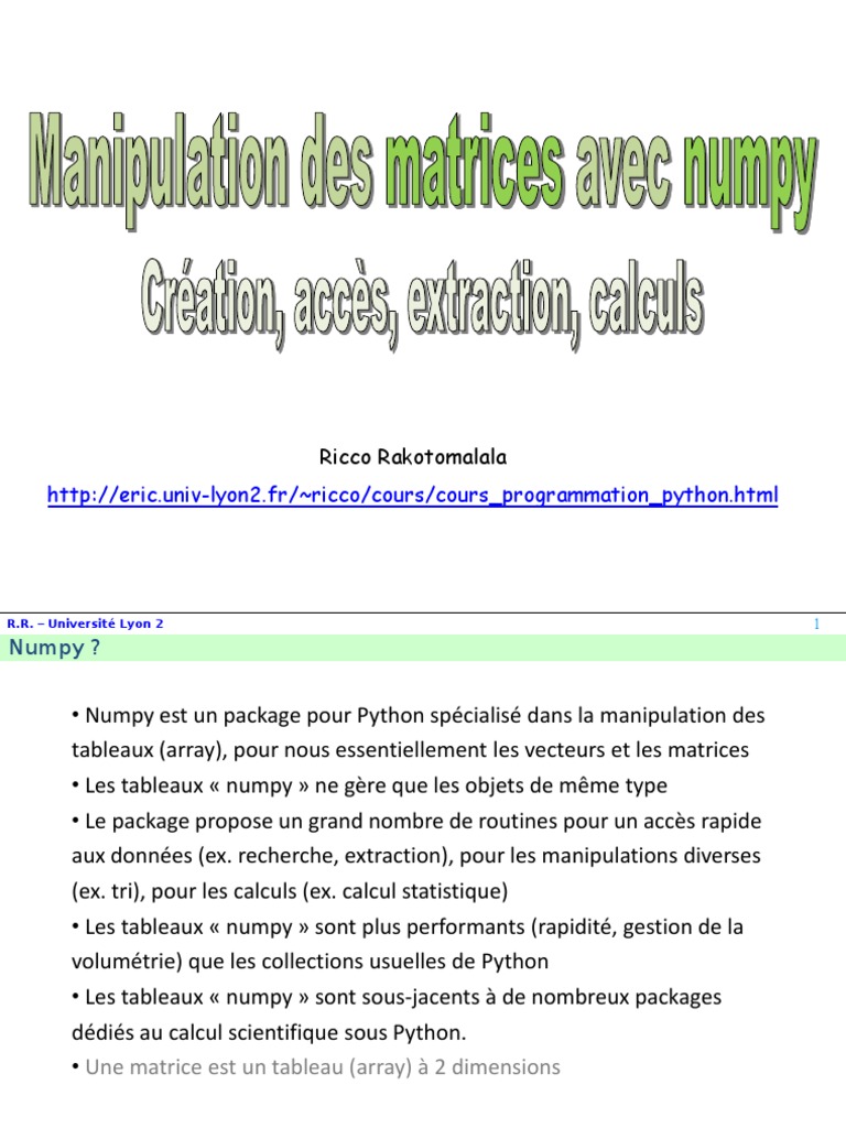 Introduction à Numpy pour Python | PDF | Type de données | Matrice (Mathématiques)