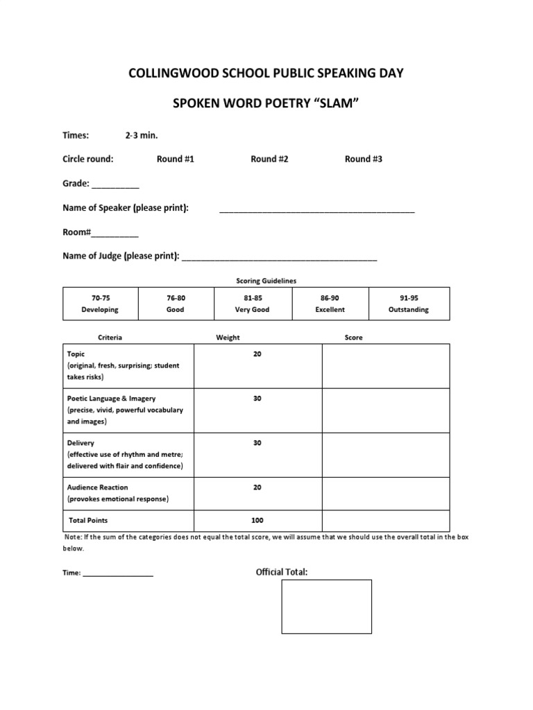 Spoken Word Poetry - Slam - Ballot | PDF