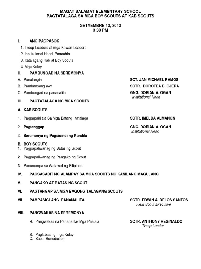 Program Scout Investiture | PDF