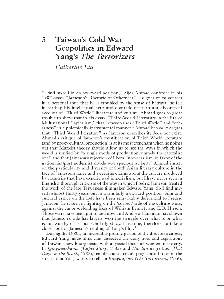 5 Taiwan's Cold War Geopolitics in Edward Yang's The Terrorizers | PDF | Kuomintang | Chiang Kai ...