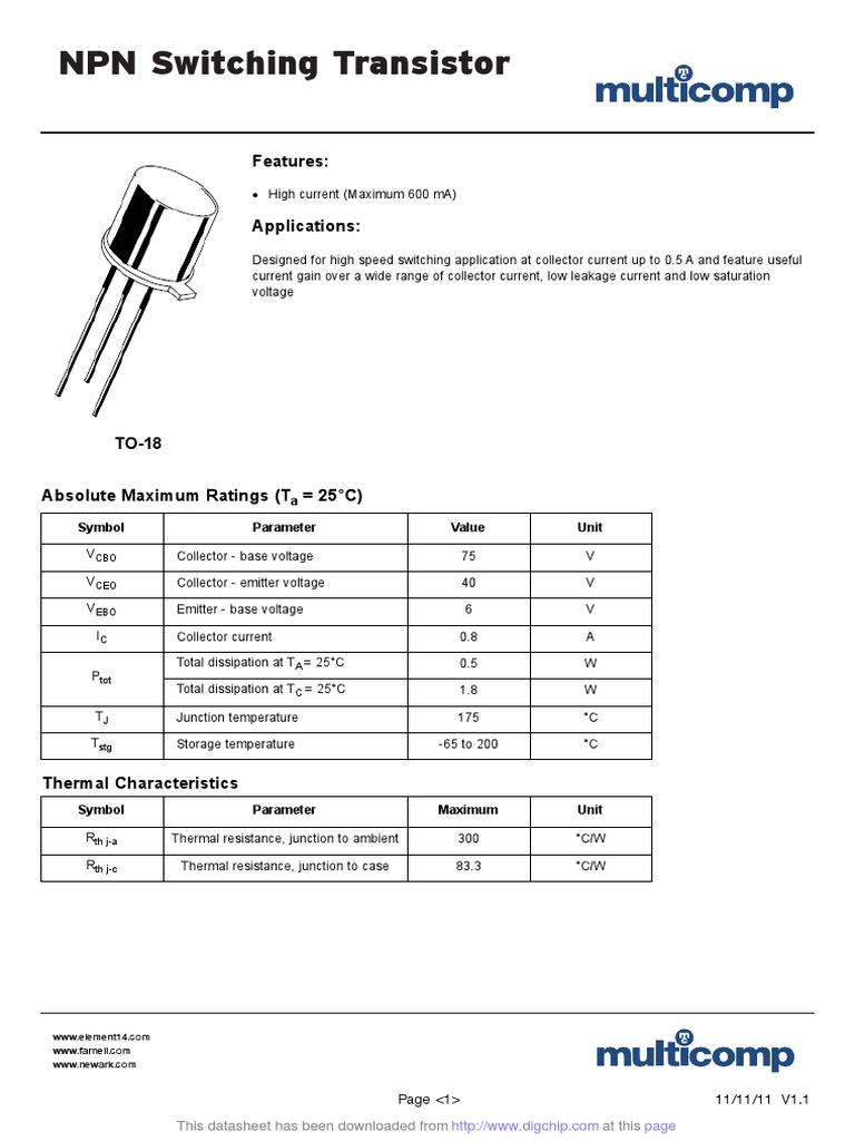 Datasheet Transistor 2N2222A | PDF | Bipolar Junction Transistor | Transistor