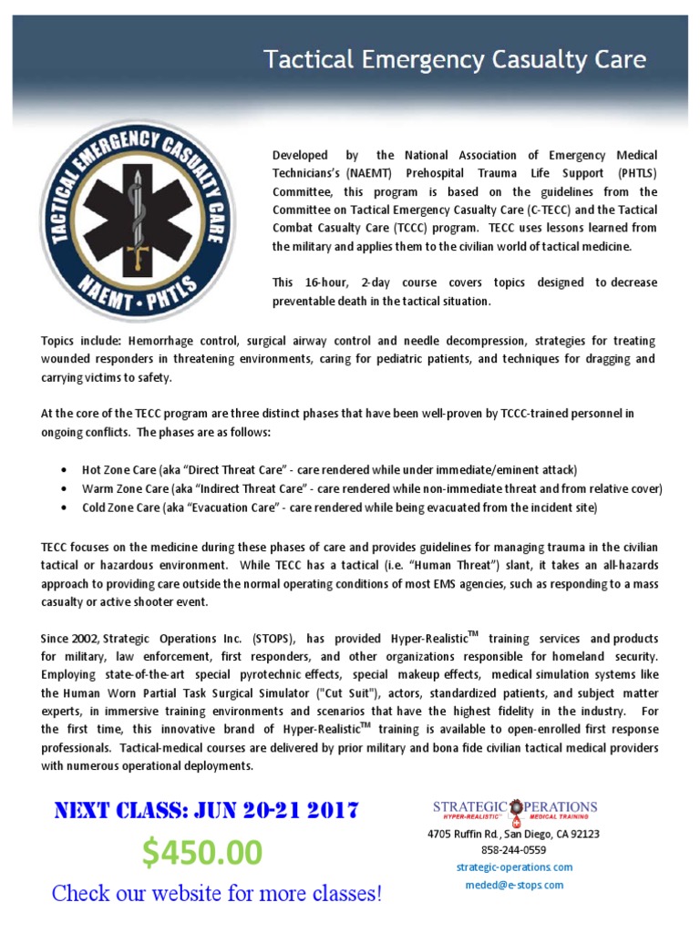 Tactical Emergency Casualty Care (TECC): A 16-Hour Course for Treating ...