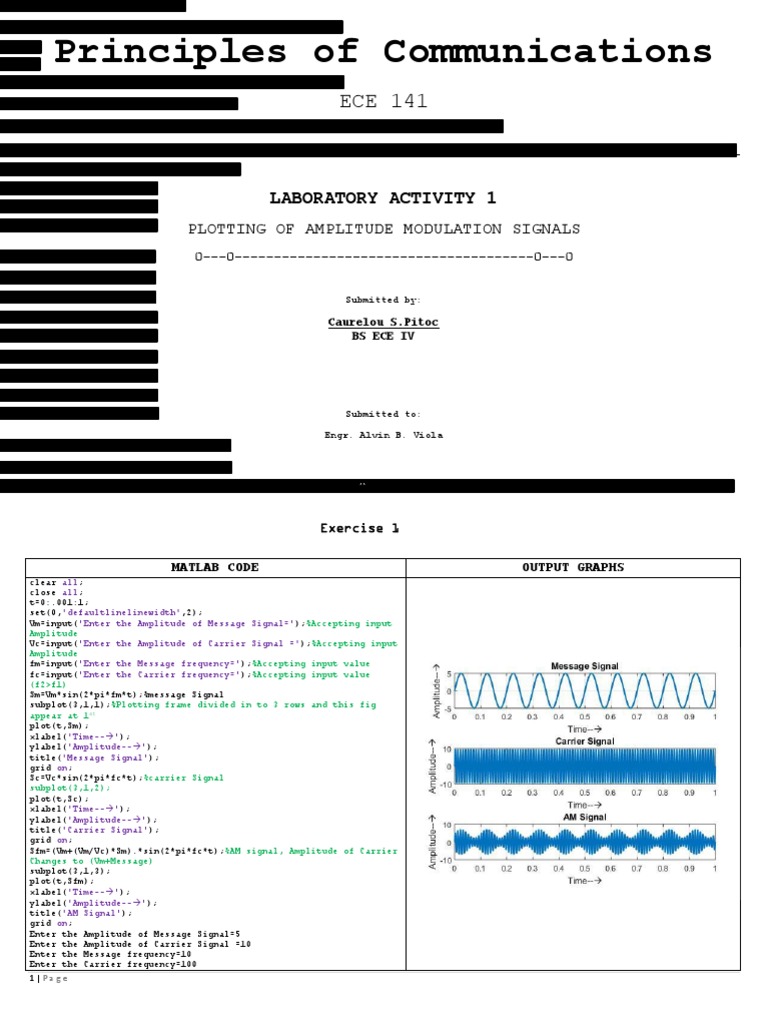 Principles of Communications: Laboratory Activity 1 | PDF | Frequency Modulation | Modulation
