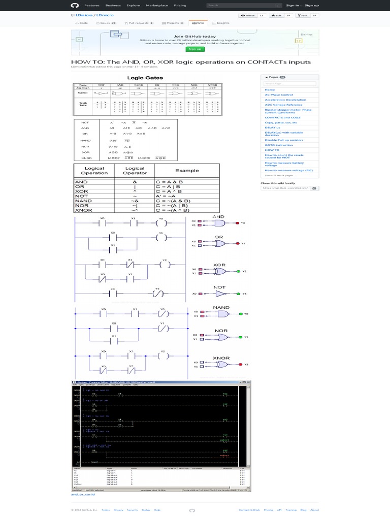HOW TO - The And, Or, XOR Logic Operations On CONTACTs Inputs LDmicro ...