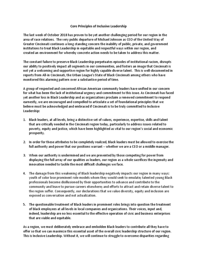 Core Principles of Inclusive Leadership | PDF | Equity (Law) | Leadership