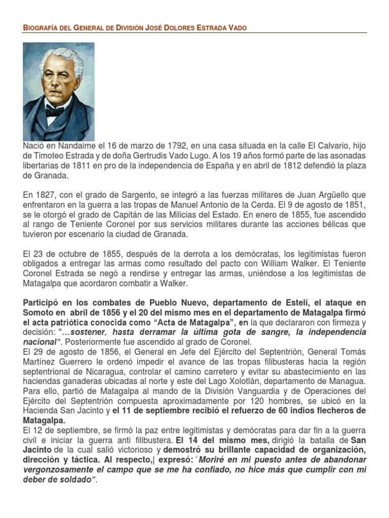 Biografía Del General de División José Dolores Estrada Vado | PDF ...