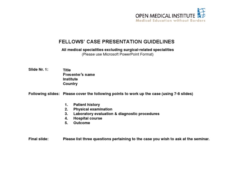 Case Presentation Guideline All Medical | PDF