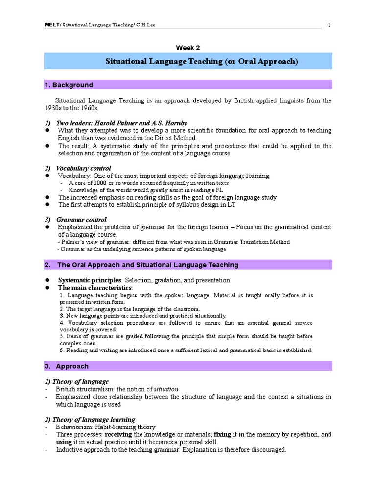 Situational Language Teaching (Or Oral Approach) : Week 2 | Download ...