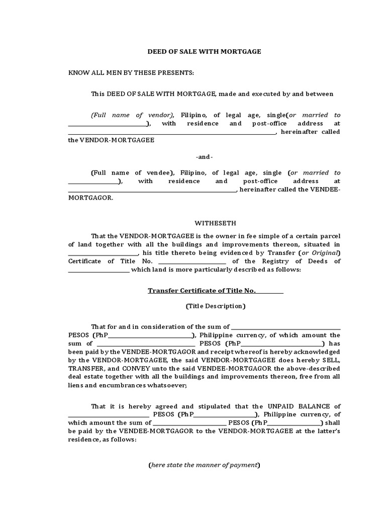 Deed of Sale | PDF | Real Property Law | Mortgage Law