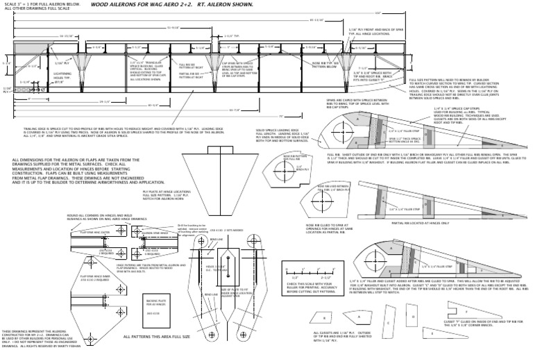 Detailed Wooden Aileron Construction Drawings for Wag Aero 2+2 Aircraft ...