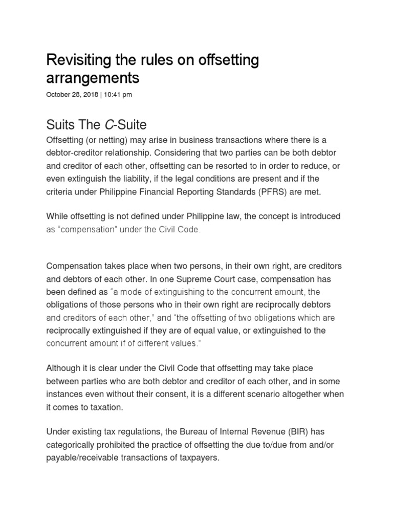 Revisiting The Rules On Offsetting Arrangements | PDF | Set Off (Law ...