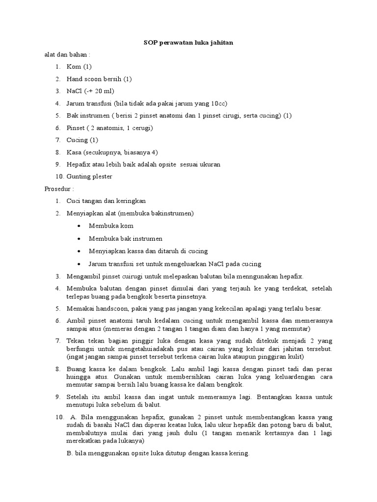 SOP Perawatan Luka Jahitan | PDF