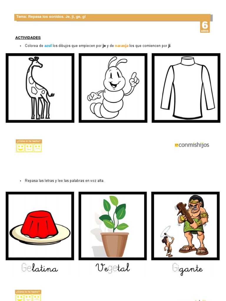 Actividades con letras je, ji, ge, gi | PDF