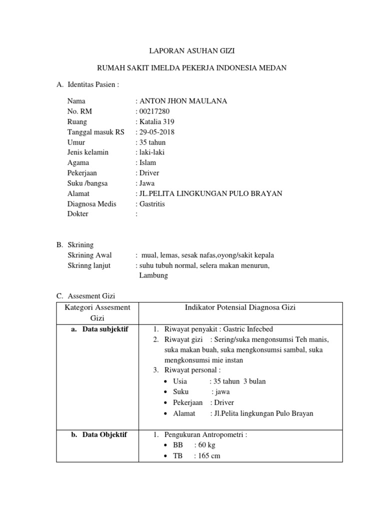 Laporan Asuhan Gizi NCP Imelda Neli | PDF