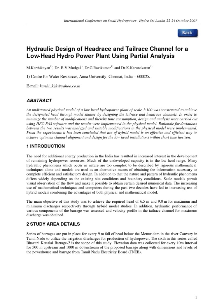 Hydraulic Design of Headrace and Tailrace Channel For A | PDF ...
