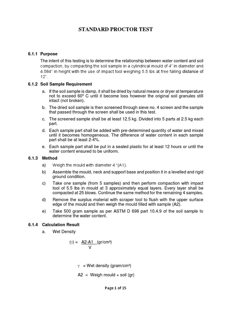 Standard Proctor Test | PDF | Density | Soil
