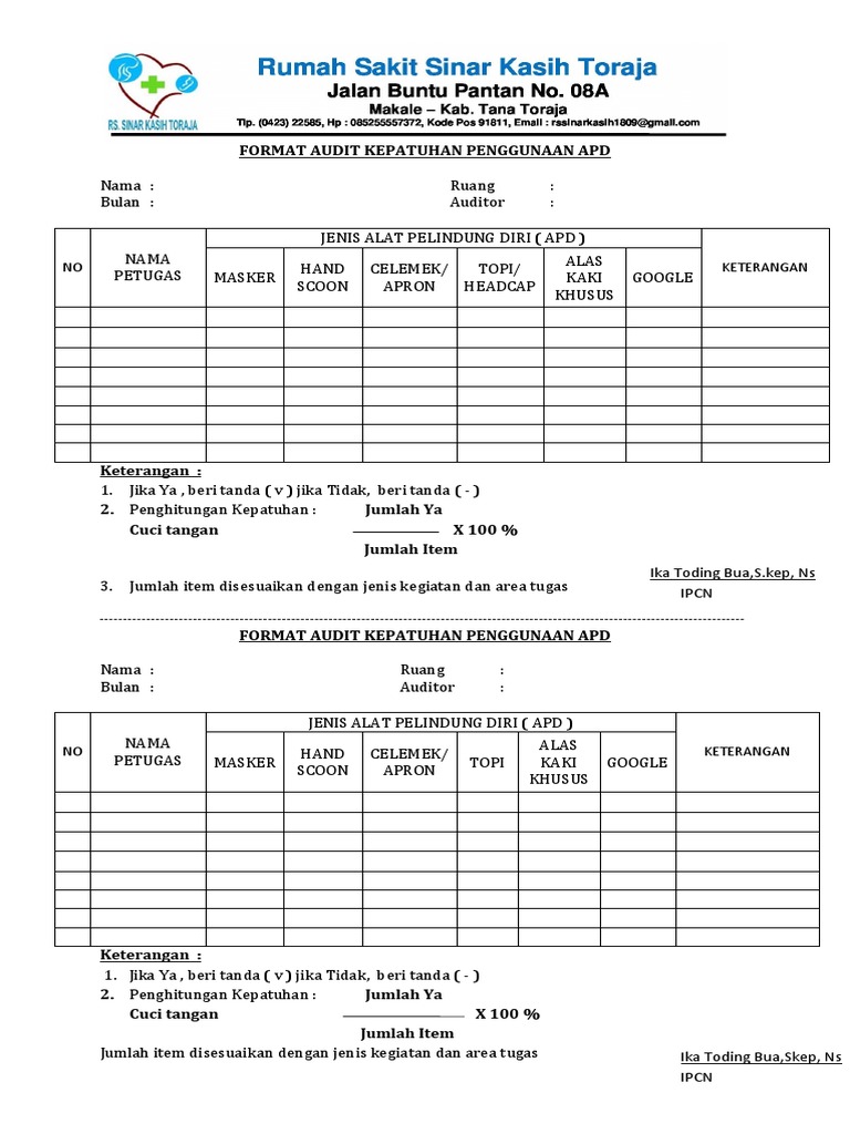 Format Audit Kepatuhan Penggunaan APD | PDF