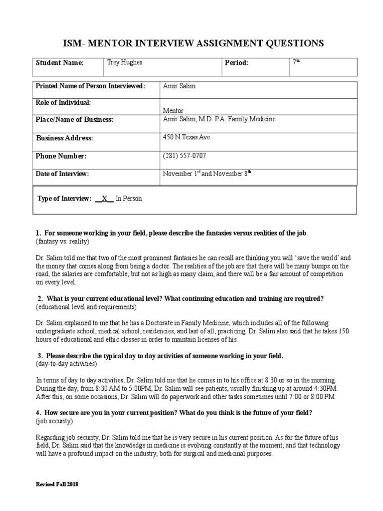 Mentor Interview Questions Template Finished | PDF | General ...
