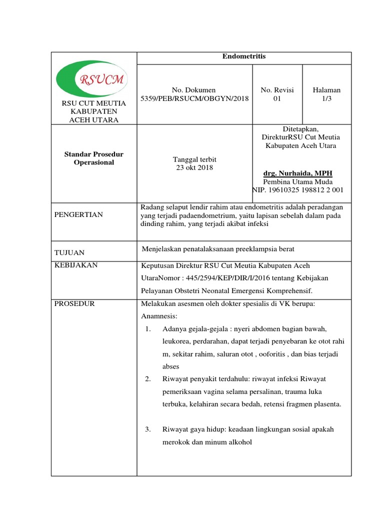 SOP OBGYN Endometritis | PDF