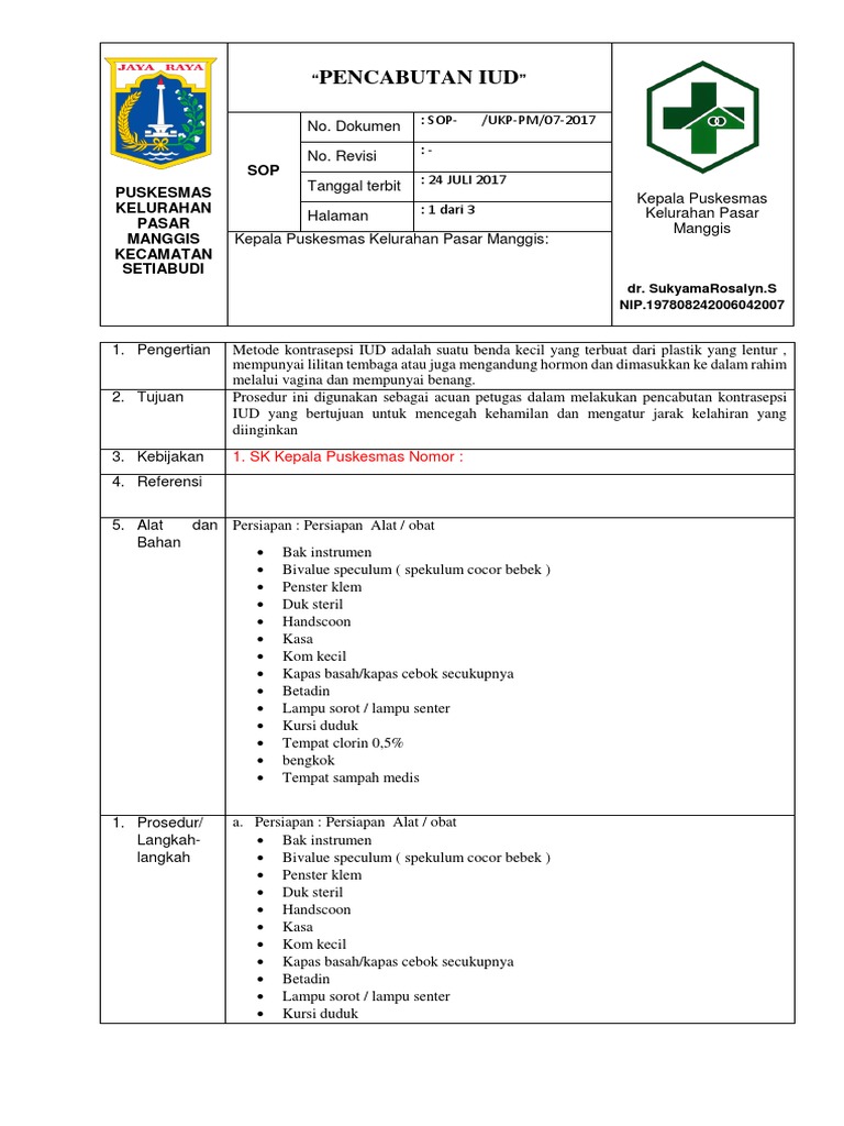 Sop KB Cabut Iud | PDF