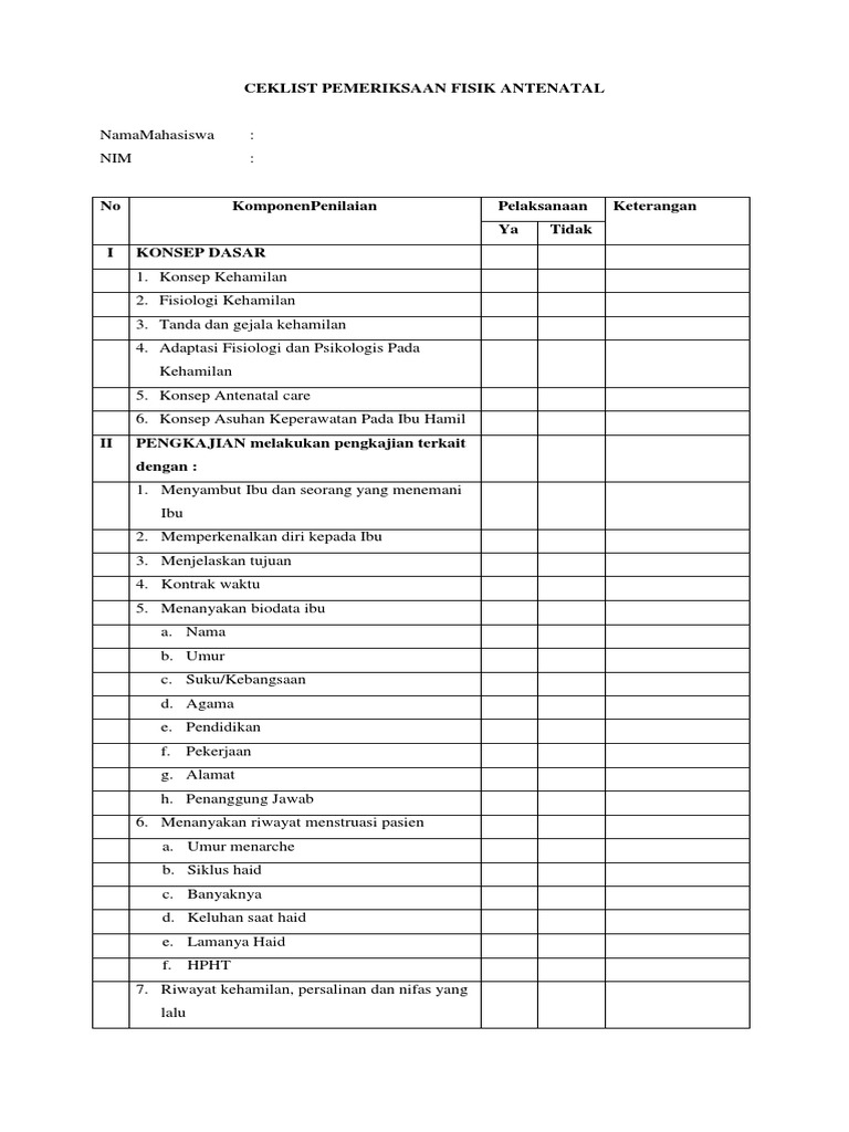 Checklist Pemeriksaan Fisik Anc Fix | PDF