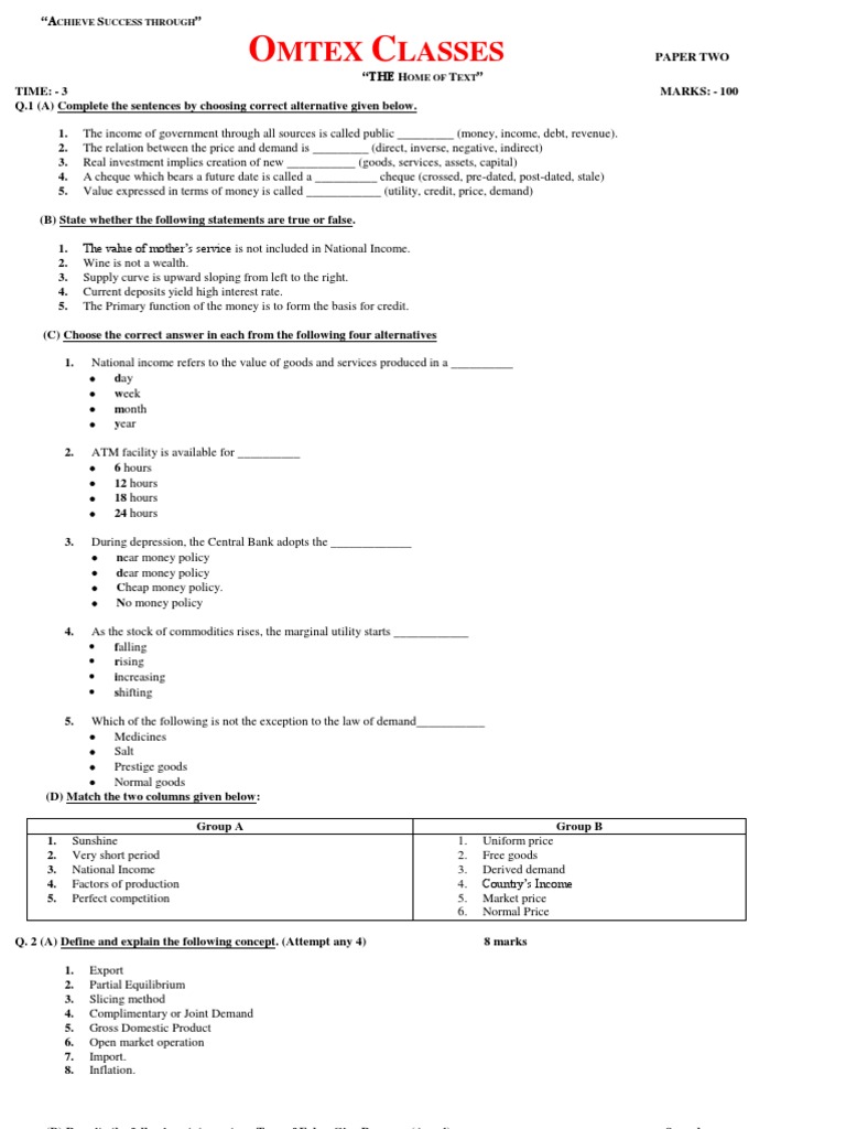 Economics HSC Paper 2 | PDF | Demand | Perfect Competition