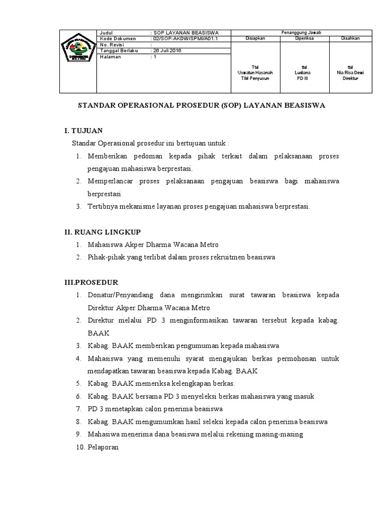 SOP Pengajuan Beasiswa | PDF