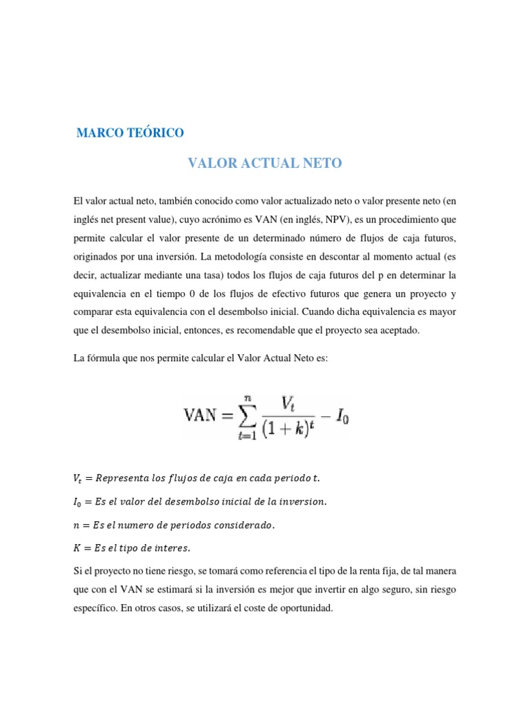 VAN Valor Actual Neto | PDF | Valor presente neto | Dinero