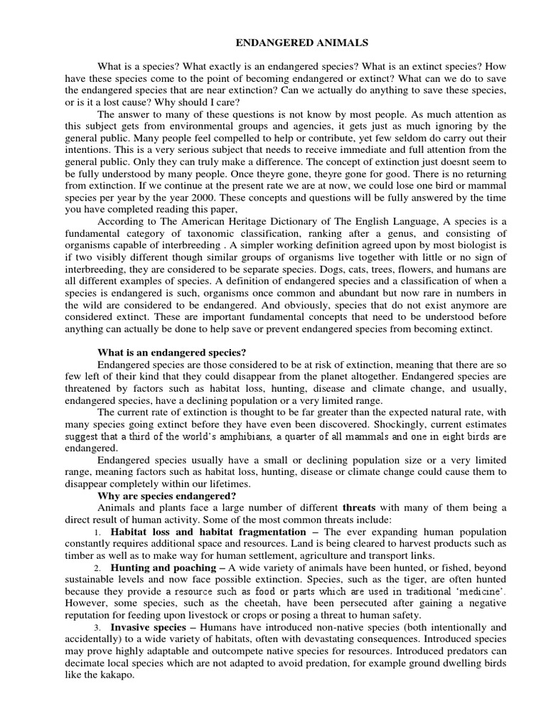 Endangered Animals | PDF | Endangered Species | Introduced Species