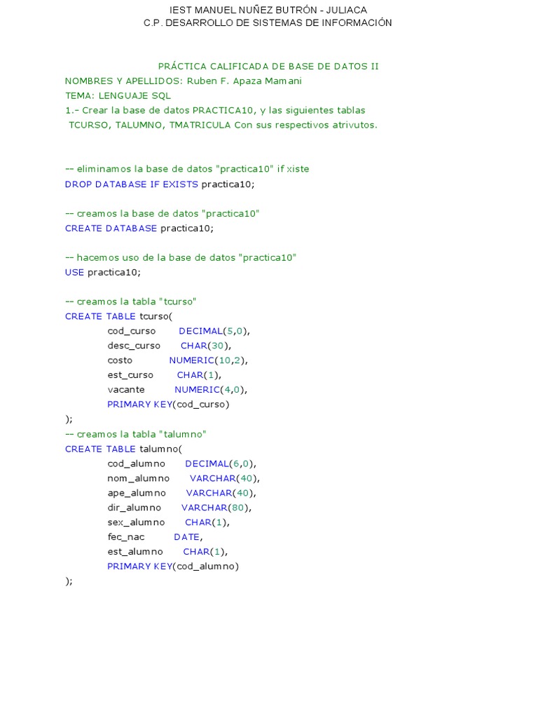 Prácticas SQL - Mysql | Descargar gratis PDF | SQL | Tabla (base de datos)