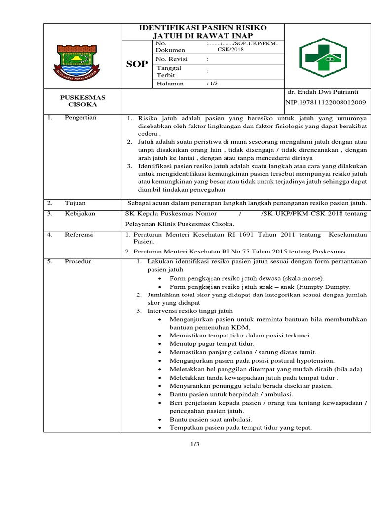 Identifikasi Pasien Risiko Jatuh Di Rawat Inap | PDF