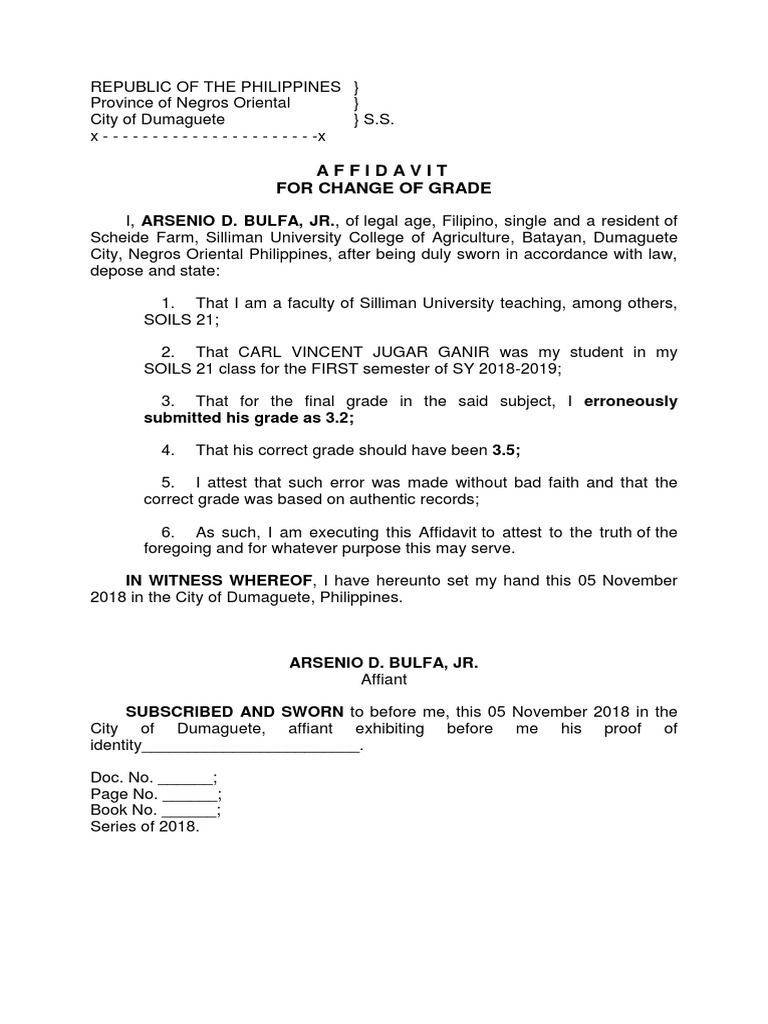 Affidavit for Grade Change | PDF