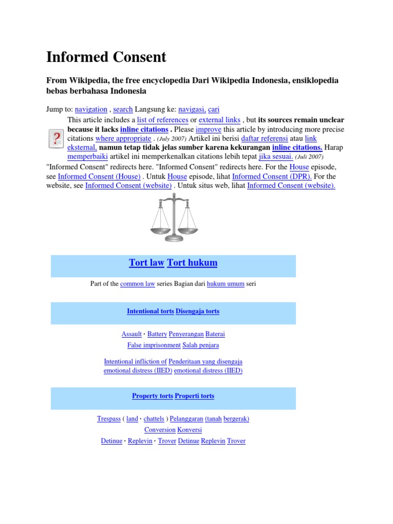 Informed Consent: From Wikipedia, The Free Encyclopedia Dari Wikipedia ...