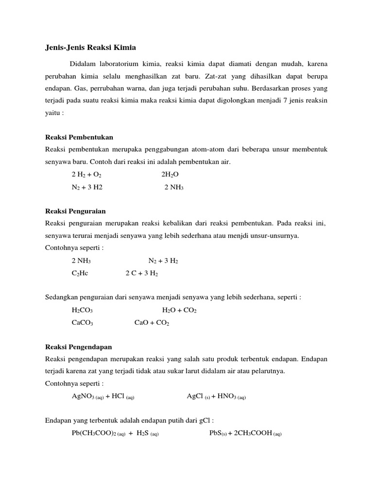 Jenis-Jenis Reaksi Kimia | PDF