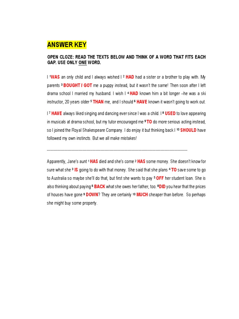Open Cloze Exercise with Answer Key | PDF | Art | Classics