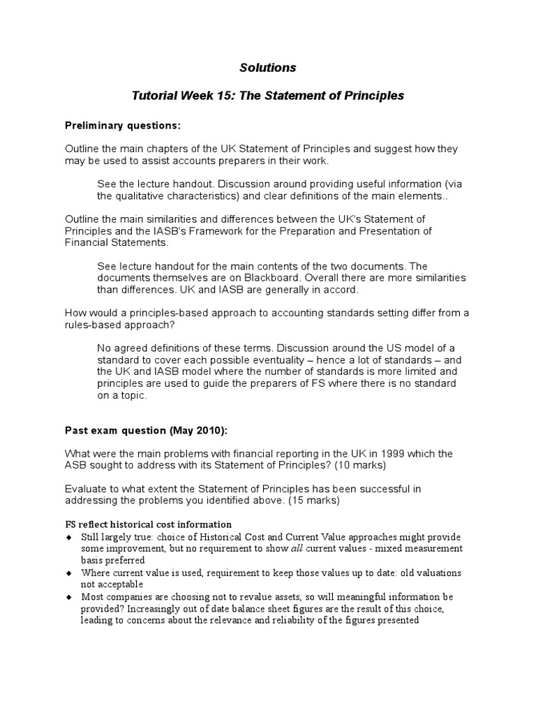 Solutions Tutorial Week 15: The Statement of Principles: Preliminary ...