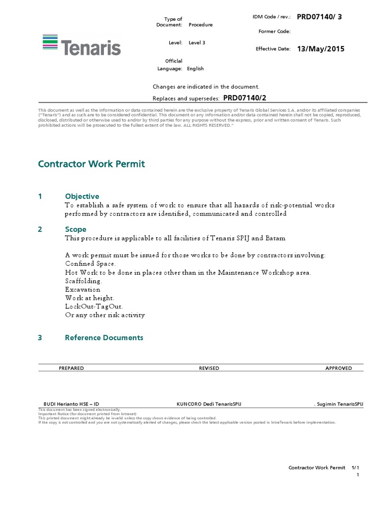 Contractor Work Permit: 1 Objective | PDF | Safety | Business