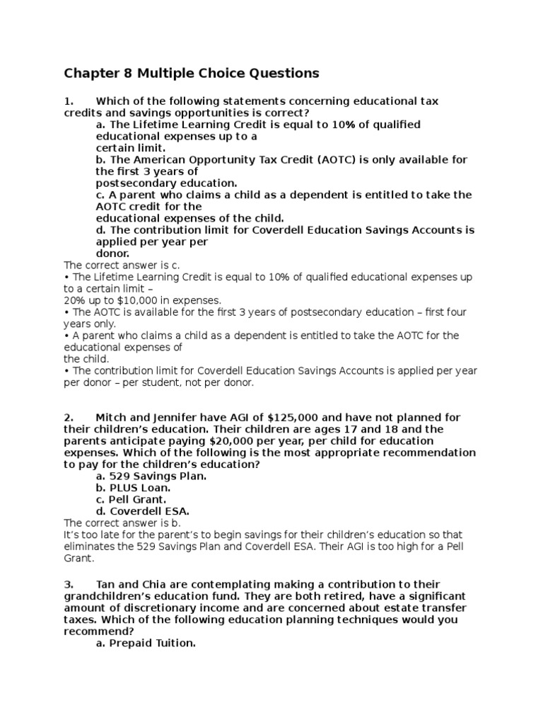 Chapter 8 Multiple Choice Questions | PDF | Pell Grant | Retirement