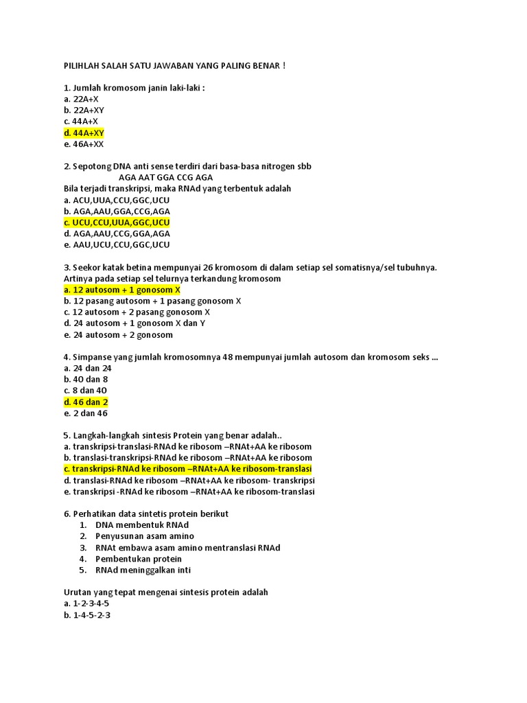 Soal Dan Kunci Substansi Genetika | PDF